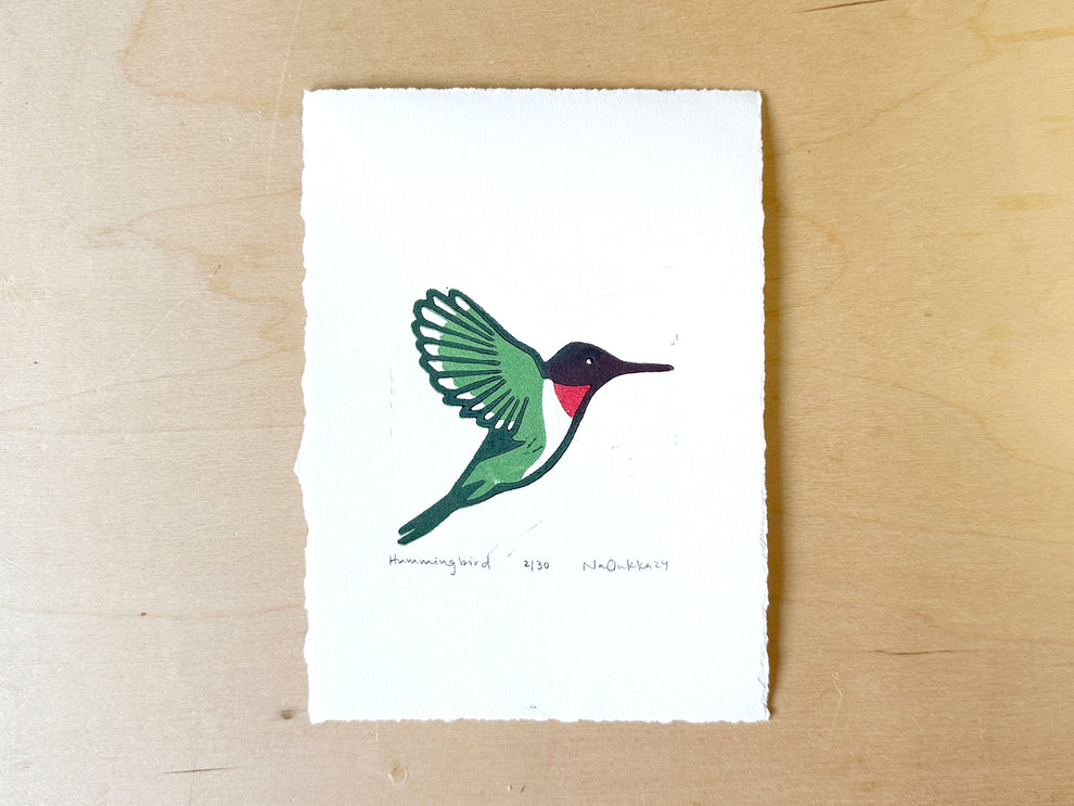 Hummingbird Woodcut Print – Nan Onkka Prints