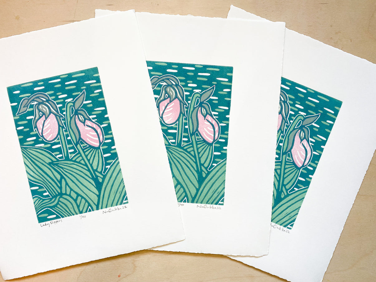 Lady Slippers Woodcut Print – Nan Onkka Prints